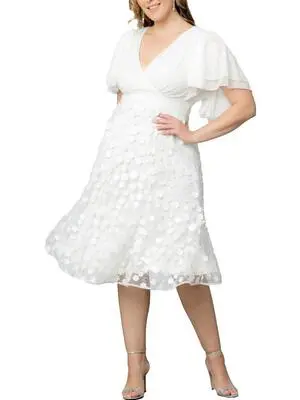 KIYONNA Pretty Petals Flutter Sleeve Cocktail Dress - Ivory Blossoms