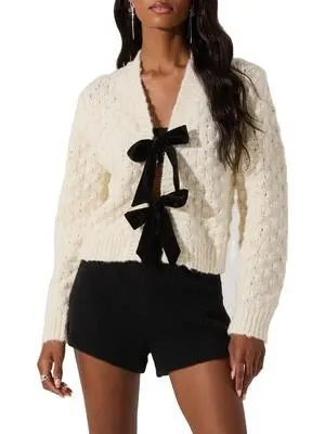 Astr The Label Velvet Bow Cardigan - Off White