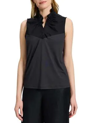 Foxcroft Tammy Ruffle Sleeveless Top - Black