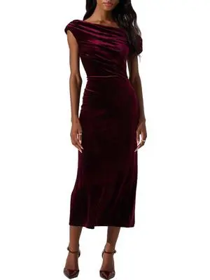 Astr The Label One-shoulder Velvet Midi Dress Wine