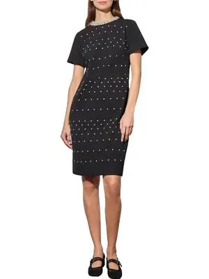 Ming Wang Heritage Fit Embellished Crepe Sheath Dress - Black/ White