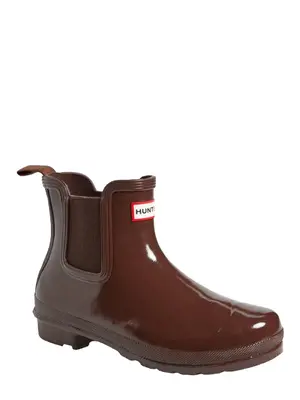Hunter Hunter Original Gloss Waterproof Chelsea Boot Brown Bolt