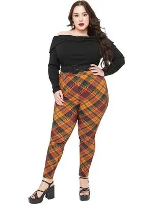 Unique Vintage Unique Vintage Plus Size Rizzo Cigarette Pants Mustard & Burgundy Plaid