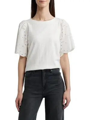 BEACHLUNCHLOUNGE Percy Eyelet Sleeve Mixed Media Top - Ivory