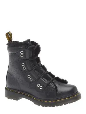 Dr. Martens 1460 Faux Fur Trim Ghillie Boots - Black