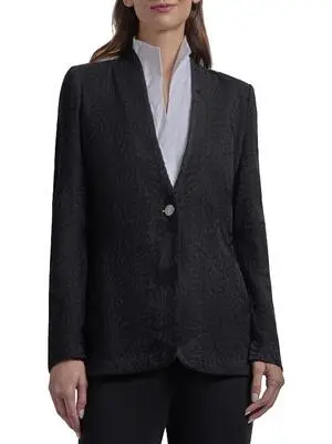 Misook Heritage Fit One-button Jacquard Knit Jacket - Black