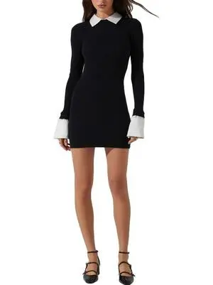 Astr The Label Alexia Long Sleeve Minidress - Black White