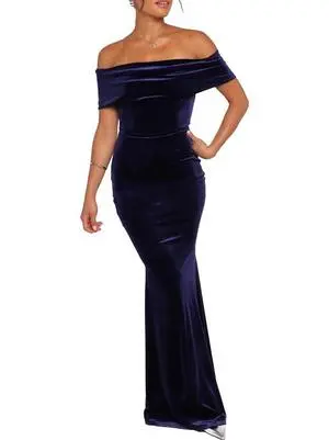 PETAL & PUP Adair Off-the-shoulder Mermaid Gown - Navy