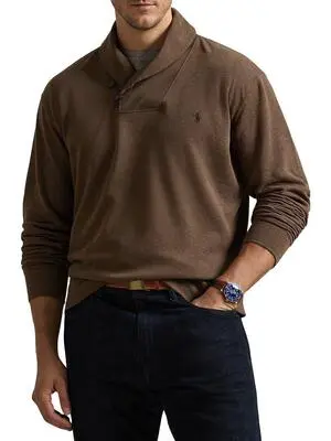 Polo Ralph Lauren Luxury Jersey Shawl-Collar Pullover Nutmeg Brown Heather