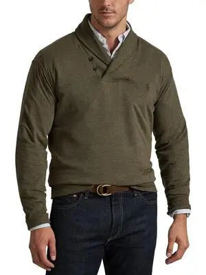 Polo Ralph Lauren Luxury Jersey Shawl-Collar Pullover Wilson Olive Hthr