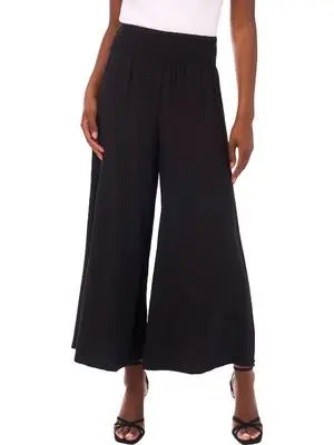 Vince Camuto Smocked Waist Wide Leg Pants - Rich Black