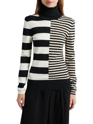 Solid & Striped Greta Stripe Turtleneck Sweater - Noir / Brule / Khaki
