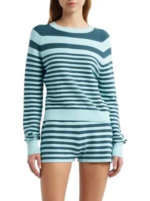 Solid & Striped The Manny Stripe Cotton Sweater - Evergreen / Sky Stripe