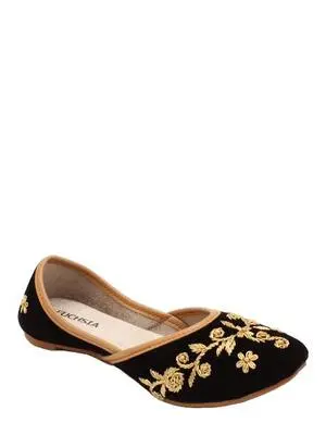 FUCHSIA Marina Embroidered Flat - Black