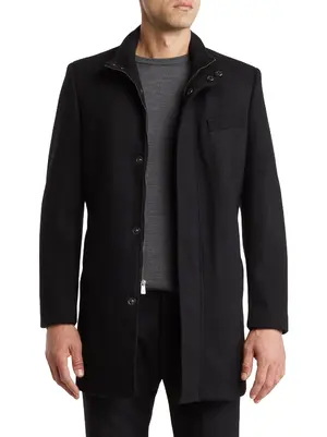 Hart Schaffner Marx Genoa Wool-blend Twill Overcoat - Black Twill