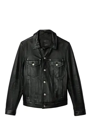 PURPLE BRAND Leather Trucker Jacket - Black