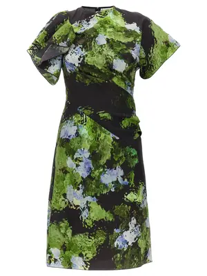 Victoria Beckham Victoria Beckham Floral Printed Midi Dress Green