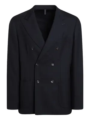 SANTANIELLO Checked Double Breasted Jacket - Blue