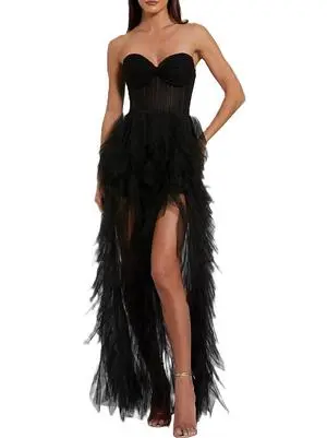 Mac Duggal Ieena Collection Strapless Bustier Gown - Black