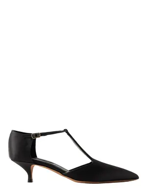 EMME PARSONS Leandra Satin Point-toe Pumps - Black