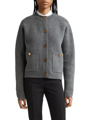 TOTEME TOTEME Hammered Button Wool-Cashmere Cardigan Grey Melange
