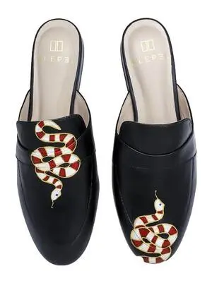 ALEPEL Snake-embellished Mules - Gold Snake