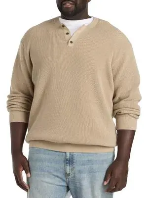 OAK HILL BY DXL Big & Tall Waffle-knit Henley Sweater - Hummus