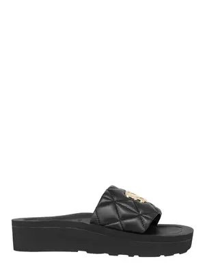 Moschino Quilted Leather Slides - Black