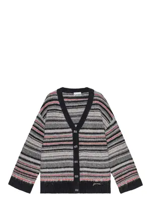 GANNI Striped Buttoned Cardigan - Black