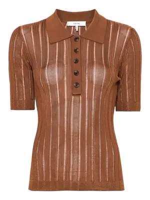 FRAME Laddered Ribbed Polo Shirt - Brown