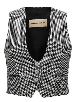 Alexandre Vauthier Houndstooth Waistcoat - White