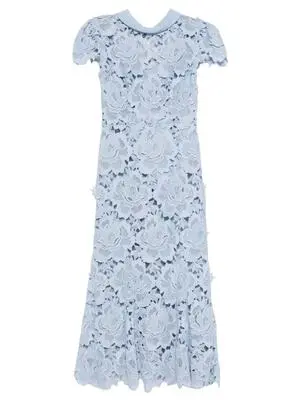 SELF-PORTRAIT Contrast-collar Lace Midi Dress - Blue