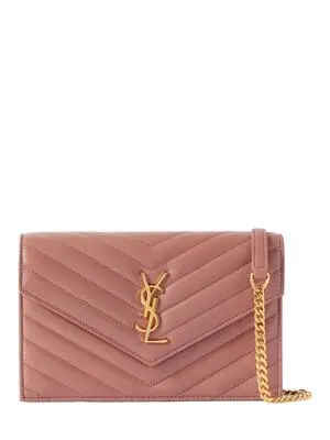Saint Laurent Cassandre Envelope Chain Mini Matelassé Leather Wallet - Pink