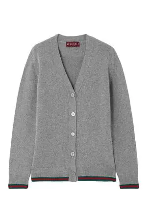 Gucci Striped Wool And Cashmere-blend Cardigan - Gray