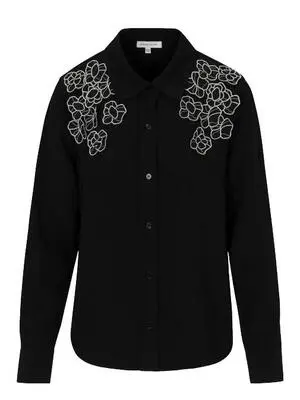 Rebecca Taylor Mia Floral Appliqué Top - Black