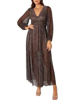 PETAL & PUP Lustre Long Sleeve Midi Dress - Bronze