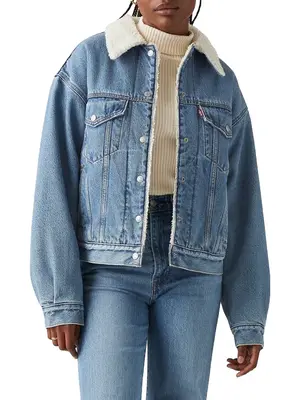 LEVI'S 90s Faux Shearling Lined Denim Trucker Jacket - Inner Adventurer