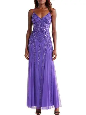 Bebe Embellished V-neck Gown - Purple