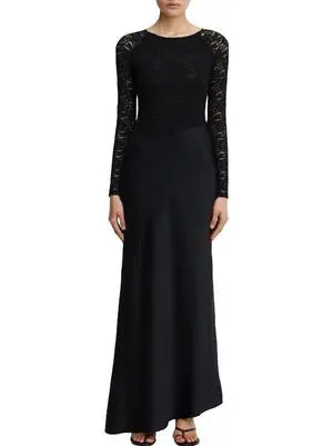 Significant Other Sofiya Long Sleeve Lace & Satin Gown - Black