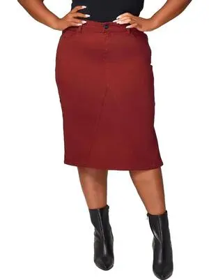 SLINK JEANS Denim Midi Skirt - Burgundy