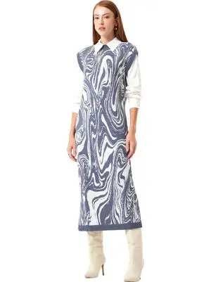 MIZALLE Patterned Knitwear Dress - Indigo