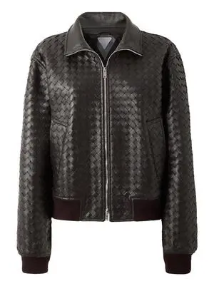 Bottega Veneta Intrecciato Leather Bomber Jacket - Brown