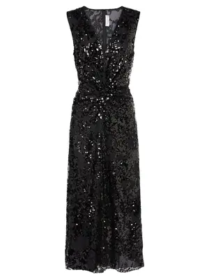 Victoria Beckham Sequined Gathered Midi Dress - Black