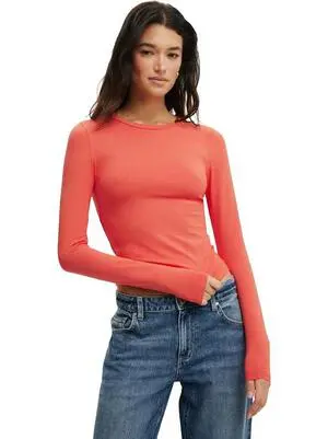 COTTON ON Cotton On All Day Crew Long Sleeve Coral Crush