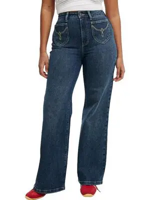 COTTON ON Curvy Straight Stretch Wide Jeans Deepwater Blue Western