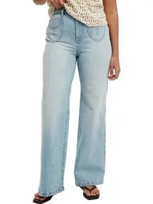 COTTON ON Curvy Straight Stretch Wide Jeans Sunfaded Blue Western