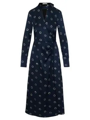 Rebecca Taylor Hazy Dot Printed Tie Neck Dress - Navy Combo