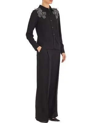 Rebecca Taylor Mia Pleated Wide Leg Pants - Black