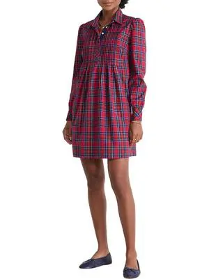 Vineyard Vines Plaid Long Sleeve Popover Dress - Yuletide Tartan Medium Red