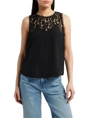 Wit & Wisdom Lace Yoke Tank - Black